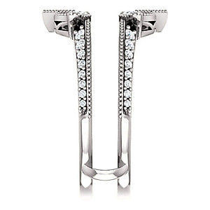 PB Collection Milgrain Round Double Row Curved Enhancer Guard Ring in 925 Sterling Silver 14K White Gold Over 9