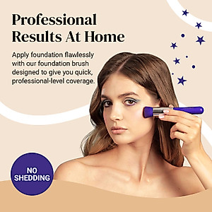 Foundation Brush Flat Top Kabuki By Keshima - Premium Foundation Brush for Liquid Makeup, Cream, and Powder - Buffing, Blending, and Face Brush (Regular Size, Neon Purple)