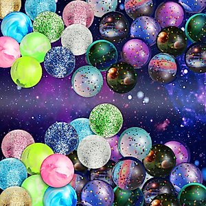 Chivao 24 Pieces Bouncy Balls 32 mm Space Theme Rubber Balls Swirl Cloud Bouncing Balls Glitter Balls Colorful Mini Bouncy Balls for Party Favors, Present Bag Filling