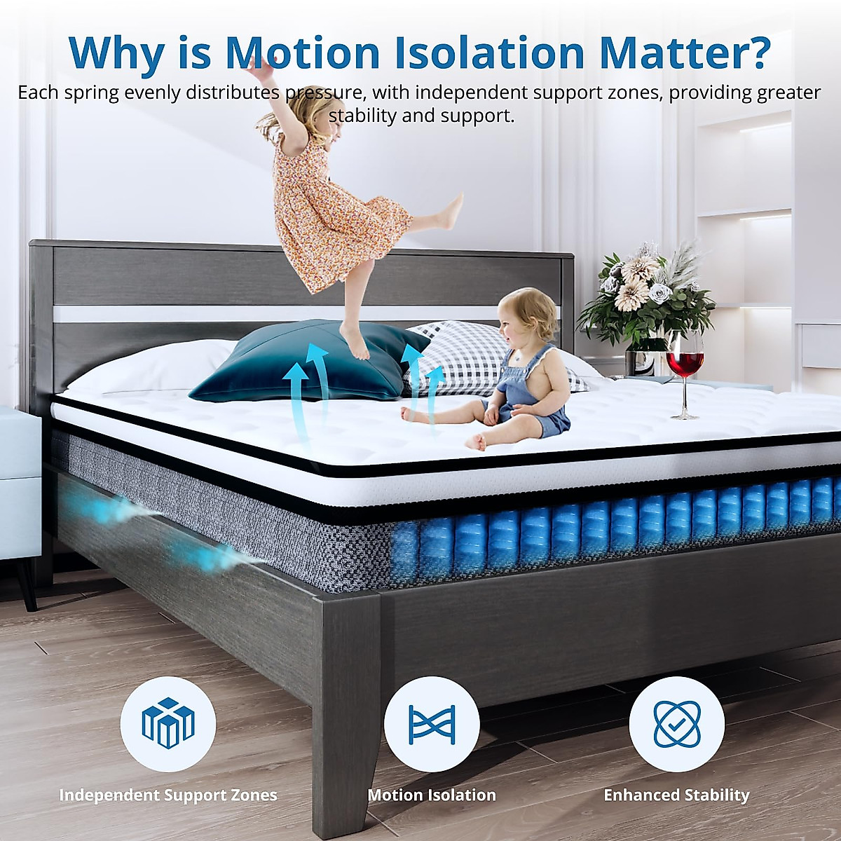 Skyday Queen Mattress, 10 Inch Cooling Queen Size Mattresses in A Box, Gel Memory Foam Hybrid Mattress for Motion Isolation, Pressure Relief,Medium Firm, Breathable, CertiPUR-US, 80"x 60"x10"