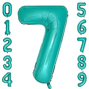 Teal Number 7 Balloons 40 Inch Large Turquoise Blue Foil Balloons for Womens Teal Birthday Decorations Little Mermaid 7th Birthday Party Aqua Number Balloon 7
