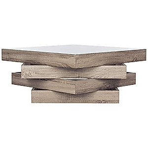 Safavieh Home Collection Anwen Mid-Century Geometric Light Oak and Brown Wood Coffee Table