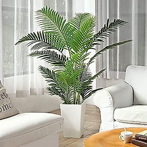 Fopamtri Artificial Areca Palm Plant 5 Feet Fake Palm Tree with 17 Trunks Faux Tree for Indoor Outdoor Modern Decoration Dypsis Lutescens Plants in Pot for Home Office (Set of 2)