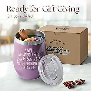 shop4ever A Wise Woman Once Said F This And She Lived Happily Ever After Engraved Insulated Stainless Steel Wine Tumbler with Lid 12 oz. Funny Divorce Retirement Feminist Gift (Purple Sparkle)