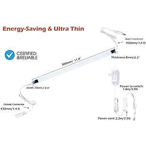 Cefrank Led Light Strips Kit, (6) 12’’ Linkable Light Bars + Rocker Switch + UL Power Adapter, Under Cabinet Lighting, Gun Safe, Locker, Closet, Shelf, Showcase Lighting, 6000K Cool White