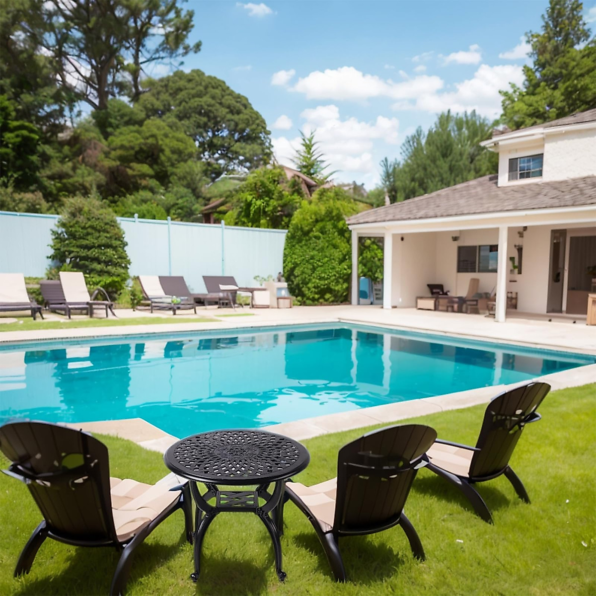 WILOUNGE Cast Aluminum Outdoor Side Table,Outdoor Coffee Table,Small Outdoor Table,Outdoor Side Tables for Patio,Garden,Balcony, for All Weather (Black, Round)