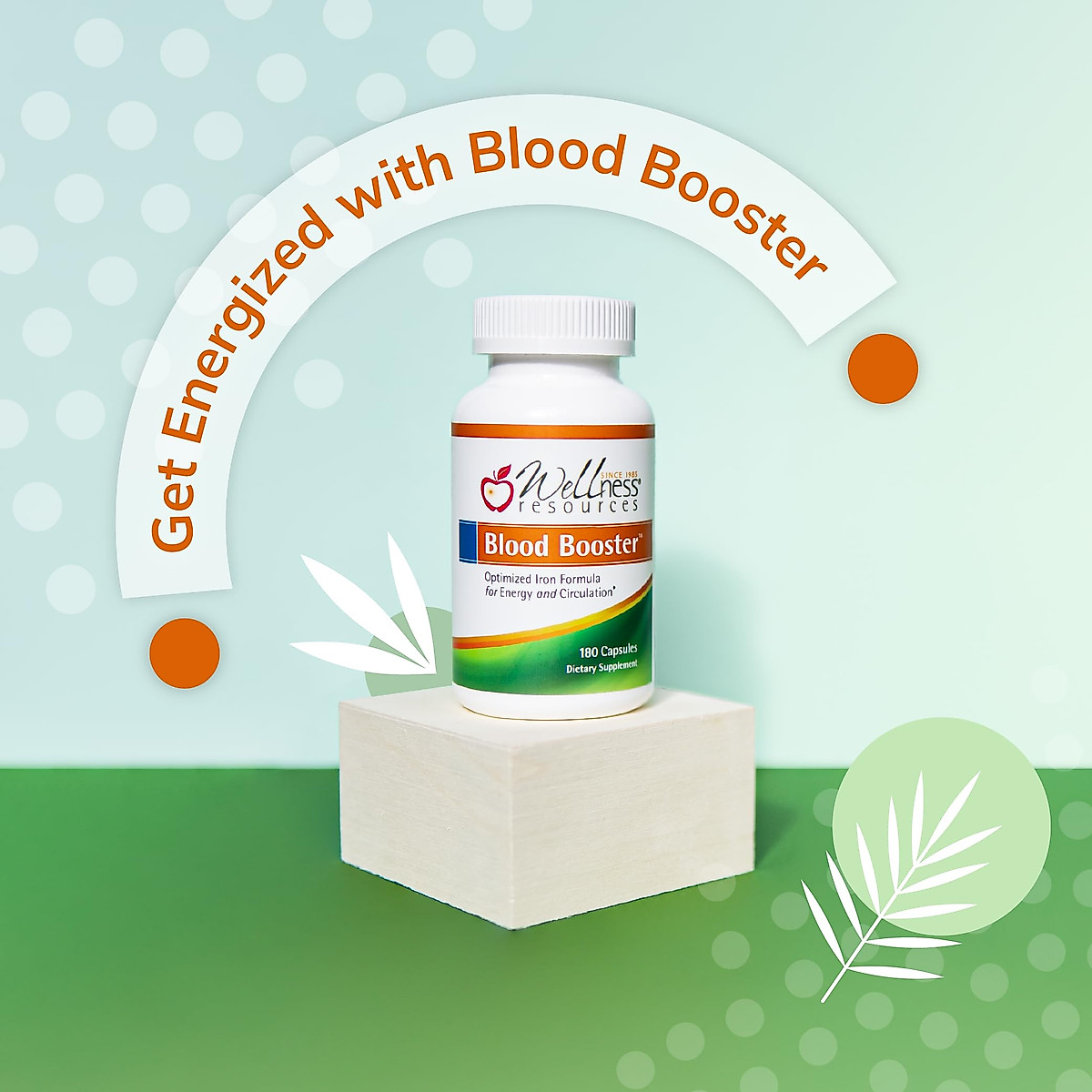 Blood Booster Iron Supplement for Energy and Fatigue - Gentle, Non-constipating Iron, Methylfolate and Other coenzyme B Vitamins (180 caps - Vegan, Gluten Free, Non-GMO)