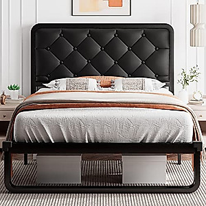 iPormis Twin Size Metal Bed Frame with Faux Leather Headboard, Curved Platform Bed Frame, Thicker Metal Steel Slats Support, 12'' Under-Bed Space, Noise-Free, Easy Assembly, Black