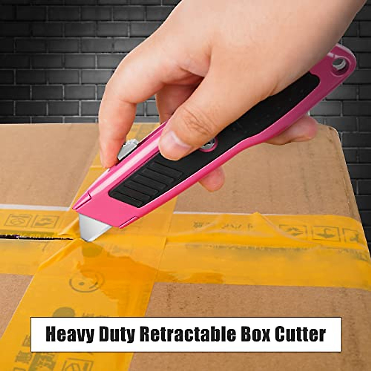 DIYSELF 2 Pack Box Cutter Retractable Heavy Duty Utility Knife, Ergonomic Razor Knife for Warehouse, Office, Exacto Knife Box Opener for Package, Cardboard (Pink)