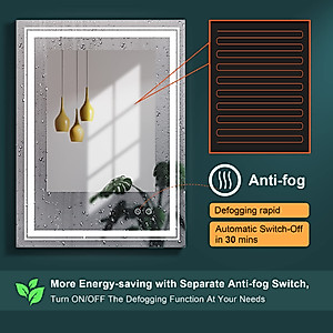 FRALIMK LED Bathroom Vanity Mirror 20x28 Inch Lighted Bathroom Wall Mirror, Dimmable Lights (3 Modes), Anti-Fog, Horizontal, Vertical