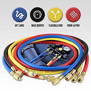 Lichamp HVAC Gauges with Hoses, AC Manifold Gauge Set R410a R134a R12 R22 Refrigerant Gauges