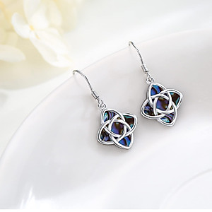 Twoowl Abalone Celtic Witch Knot Earrings 925 Sterling Silver Celtic Dangle Drop Earrings Celtic Jewelry Irish Gift for Women Girlfriends Mom Wife