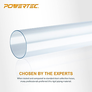 POWERTEC 70176V Clear PVC Pipe 2-1/2" x 36" Long, 1PK, Rigid Plastic Tubing for Dust Collection Hose & Fittings