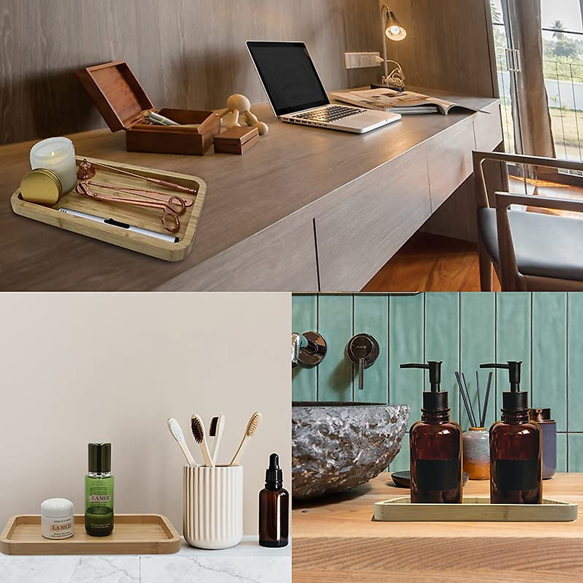 Bamboo Vanity Tray, Bathroom Tray for Counter, Bamboo Tray for Bathroom, Toilet Tank Tray, Perfume Tray 11.8L x 5.9W x 0.8H inch