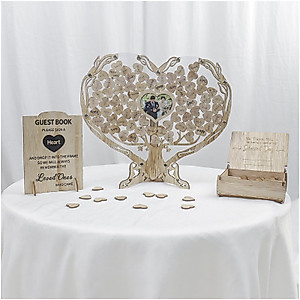 FORBFAN Wedding Guest Book Alternative, 100 Pcs Wooden Heart Drop Box Guest Book with Photo Frame, Guest Book Wedding Reception