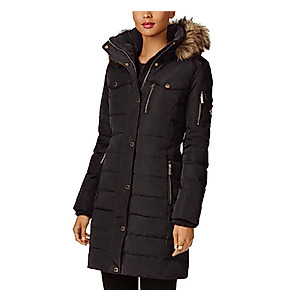 MICHAEL KORS Faux Fur Trim Down Puffer Coat-Black-L