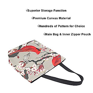 Cardinal And Blooming Cherry Canvas Tote Bag Reusable Grocery Bags Tote Carrying Bag with Handles