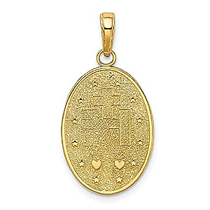 IceCarats 14K Yellow Gold Our Lady of Miraculous Medal Blessed Virgin Mary Necklace Charm Pendant 29mm x 14.5mm Only