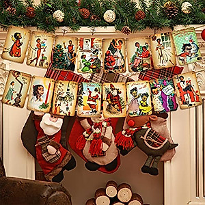 2Pcs African American Christmas Decorations Wooden Banner Black Santa Christmas Wall Window Fireplace Black Santa Claus Victorian Style African American Xmas Decorations for Xmas Home Kitchen Decor