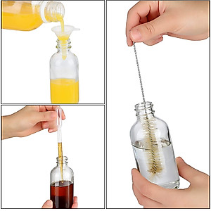 2oz Clear Glass Bottle with Poly Cone Cap, Boston Round Sample Glass Bottle for Potion, Juice, Ginger Shots, Oils, Whiskey, Liquids-48 Labels, 5 Funnels, 5 Droppers, 1 Brush & Chalk Marker-Pack of 40