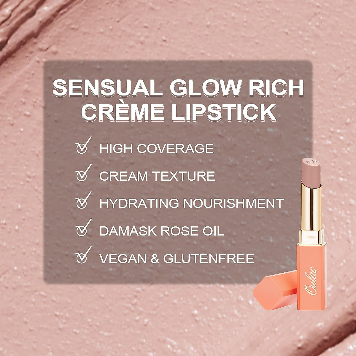 Oulac Beige Lipsticks for Women, Pale Nude Matte Lip Base, Full Coverage Lip Color, Satin Matte Finish, Cream Texture, Hydrating, Infused with Hyaluronic Acid, Vegan & Clean Beauty 4g SG01 Bare