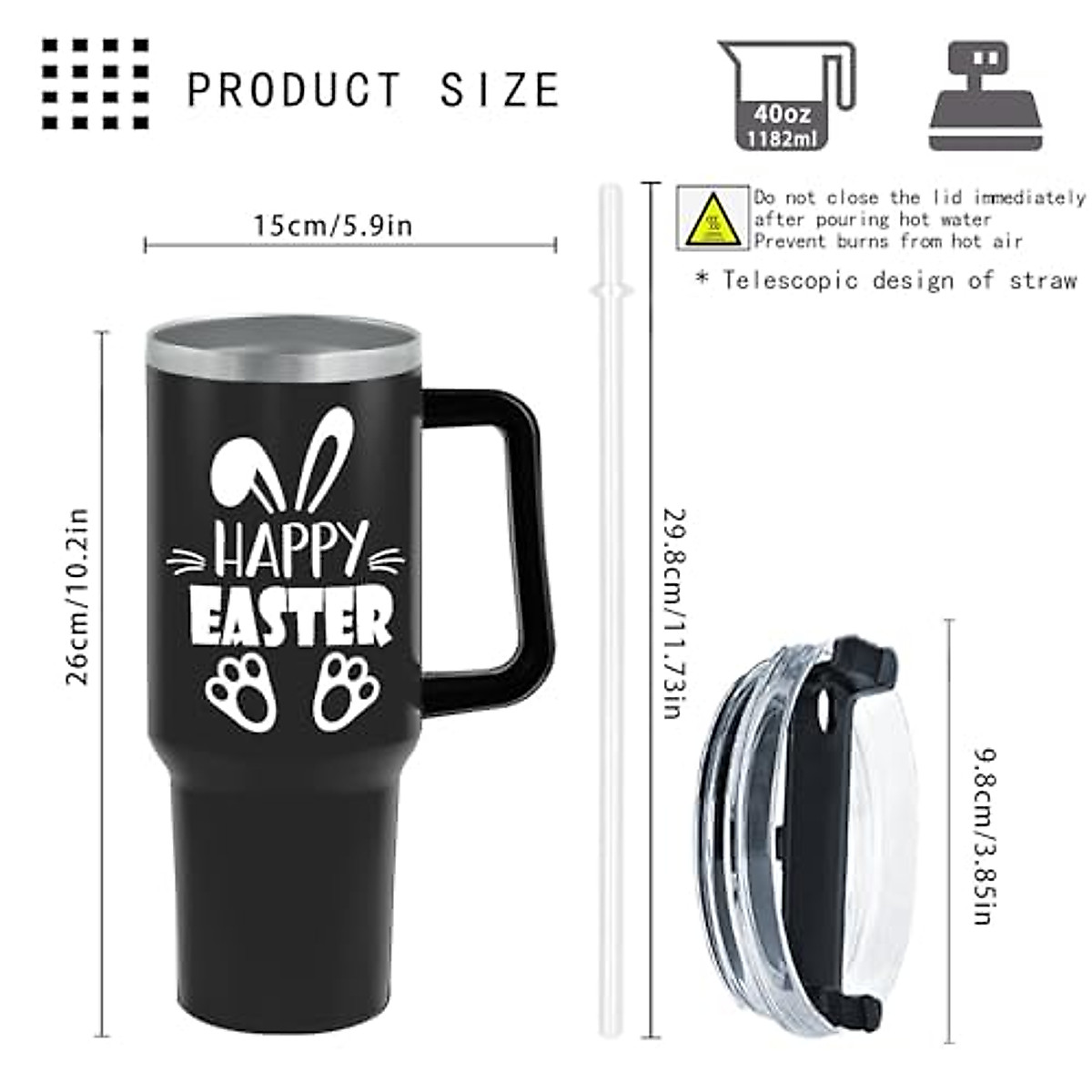 40 oz Tumbler with Handle Happy Easter Tumbler Personalized Tumblers with Lid and Straw Insulated Tumbler Stainless Steel Tumblers