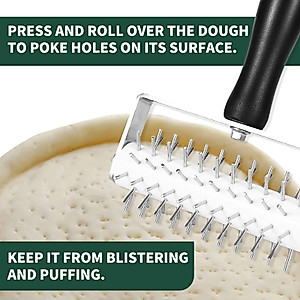 Ecavria Pizza Dough Docker, Premium Dough Roller with Stainless Steel Spikes, Sturdy Pizza Docking Tool that Prevents Dough from Blistering, Time-Saver for Making Pizza Cookie Pie Pastry