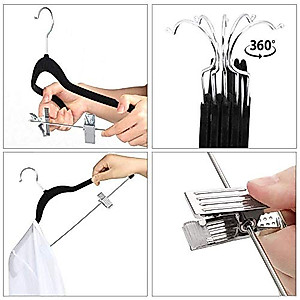 Velvet Skirt Hangers 10 Packs Velvet Hangers with Clips Ultra Thin Non Slip Velvet Pants Hangers Space Saving Clothes Hanger (Black)