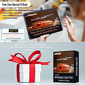 UikieGo 2oz Heavy duty 304 Stainless Steel Meat Marinade Injector Include User Manual (Paper Book) and BBQ Guide E-Book (PDF) for Smoker BBQ Grill Roast (Stoage Bag)