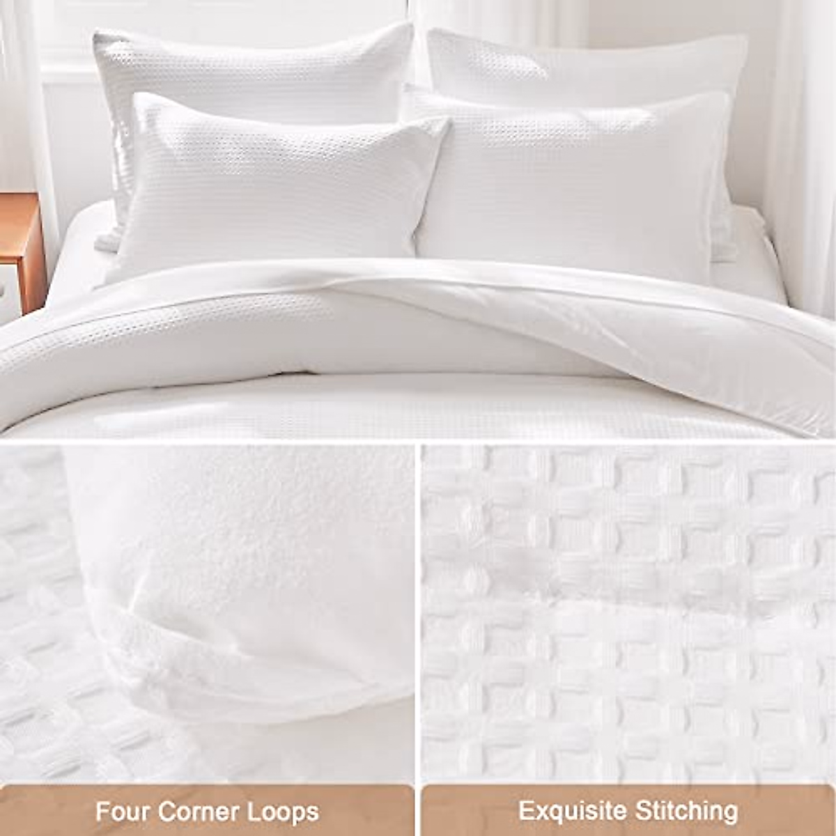 WARMDERN White Comforter Set King Size Waffle Weave Lightweight Bedding Comforter Sets Soft Microfiber Down Alternative Comforter 7 Pieces Bed in A Bag All Season(White, King)