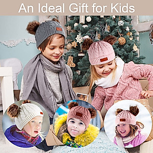 Kids Winter Hat Gloves Scarf Set, Girls Toddler Kids Beanie Hat with Pom Knit Gloves Neck Warmer for Girls Boys (White)