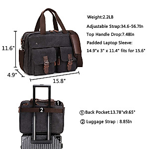 RAVUO Messenger Bag for Men, Water Resistant Mens Briefcase 15.6 Inch Laptop Bag Large Canvas Shoulder Satchel Bag