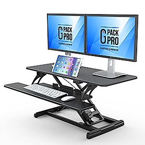 G-PACK PRO X38 Electric Standing Desk Converter Motorized Stand up Riser for Sit Stand Desk Workstation with Removable Keyword Tray and Space for Dual Monitors