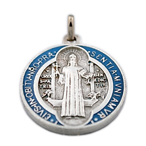 St. Benedict Medal with Blue and Red Enamel | Patron Saint of Students and Europe | Great Catholic Gift for First Holy Communion and Confirmation | Made in Italy