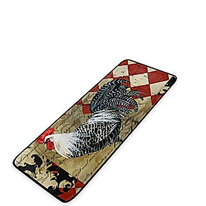 Krafig Rug Rooster Cock Non Slip Mat Area Rug Runners Floor Carpet for Kitchen Bedroom Living Room 39x20 Inch