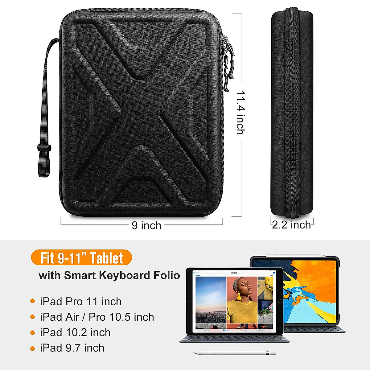 SITHON 11 Inch Portfolio Sleeve Case for 11-inch iPad Pro M4 & iPad Air M2 2024, 11-inch iPad Pro M2, 10.9"/10.2" iPad 10/9th Gen, 10.9" iPad Air 5/4th, Shock Absorption Tablet Carrying Organizer