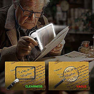 5X Magnifying Glass for Reading, Full-Page Large Rectangle Lighted Magnifier with Dimmable 48 LED Light, Folding Handheld Magnifiers Gifts for Macular Degeneration Seniors Reading Newspaper, Books