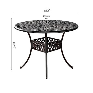 Withniture 42 Inch Cast Aluminum Patio Table,Outdoor Dining Table,Round Patio Bistro Table with Umbrella Hole Conversation Table,for Garden,Patio,Yard(Antique Bronze)