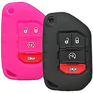 For Jeep 2018 2019 Wrangler JL JLU Rubicon 2020 2021 Jeep Gladiator JT 68292944AA Remote Control 4 Buttons Flip Key Fob Cover Case Bag Holder Jacket Black Rose