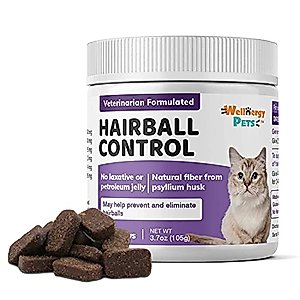 Natural Hairball Control Chews for Cats – Hairball Remedy & Aid with Omega 3 6 Fatty Acids, Zinc, Biotin, Cranberry, and Fiber. Promotes Skin & Coat, Digestive, Urinary Health. 70ct