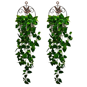 2 Pack Artificial Hanging Vine, 2 Basket Faux Vines Ivy Leaves Outdoor Fake Hanging Plants Luxuriant Wall Hang Garland for Porch Patio Balcony Basket Garden Party