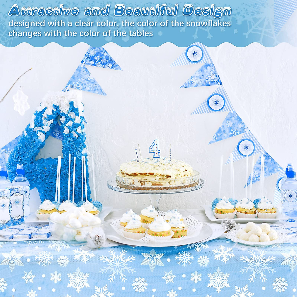 Jecery 3 Pcs Clear Snowflake Plastic Tablecloth Waterproof Winter Christmas Wonderland Party Decorations Oil Proof Table Cover Clothes for Holiday Xmas Birthday Supply, 51.2 x 86.6 Inch