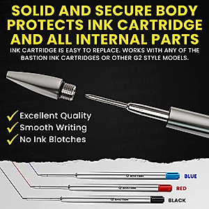 BASTION Stainless Steel Bolt Action Pen with Gift Case - Luxury Executive Retractable Metal Pen - Ink Refillable Office Business Pocket EDC Writing Ballpoint Pens for Men & Women