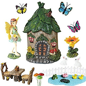 BangBangDa Miniature Fairy Garden Accessories Outdoor - Small Fairies Figurines Items Fairy House Table Chair Set Fairy Garden Fairies Kit for Kids Fairy Figures Mini Garden Ornaments