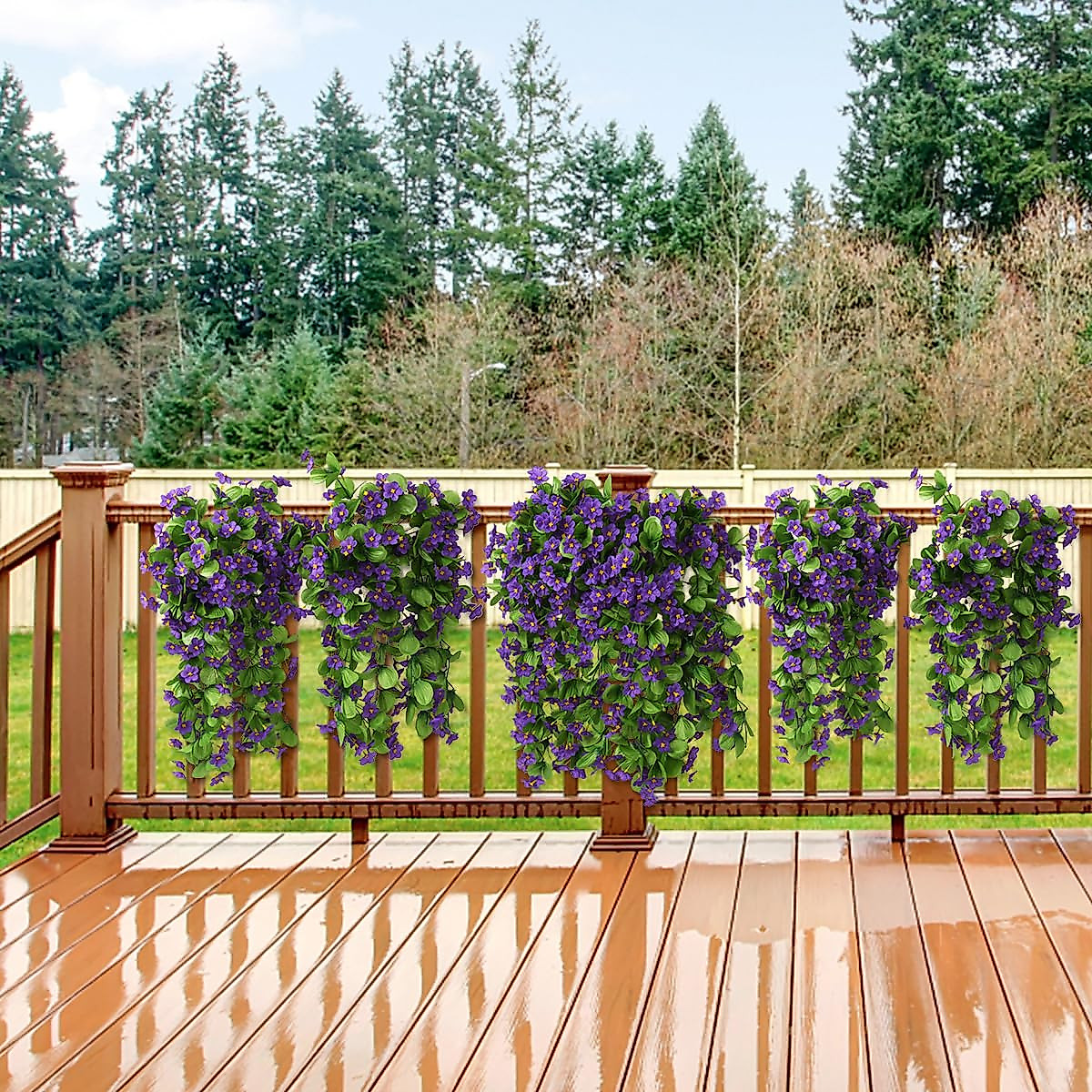 ZFProcess 2PCS Artificial Hanging Flowers, Fake Hanging Plants Violet Vines UV Resistant for Wall Home Room Garden Wedding Indoor Outdoor Summer Decoration(Purple)