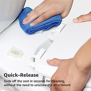 ELONGATED Toilet Seat, Slow-Close, Quick-Release, Never Loosen, Heavy Duty, Easy to Install and Clean, OVAL, White, 18.5"L x 14.2"W