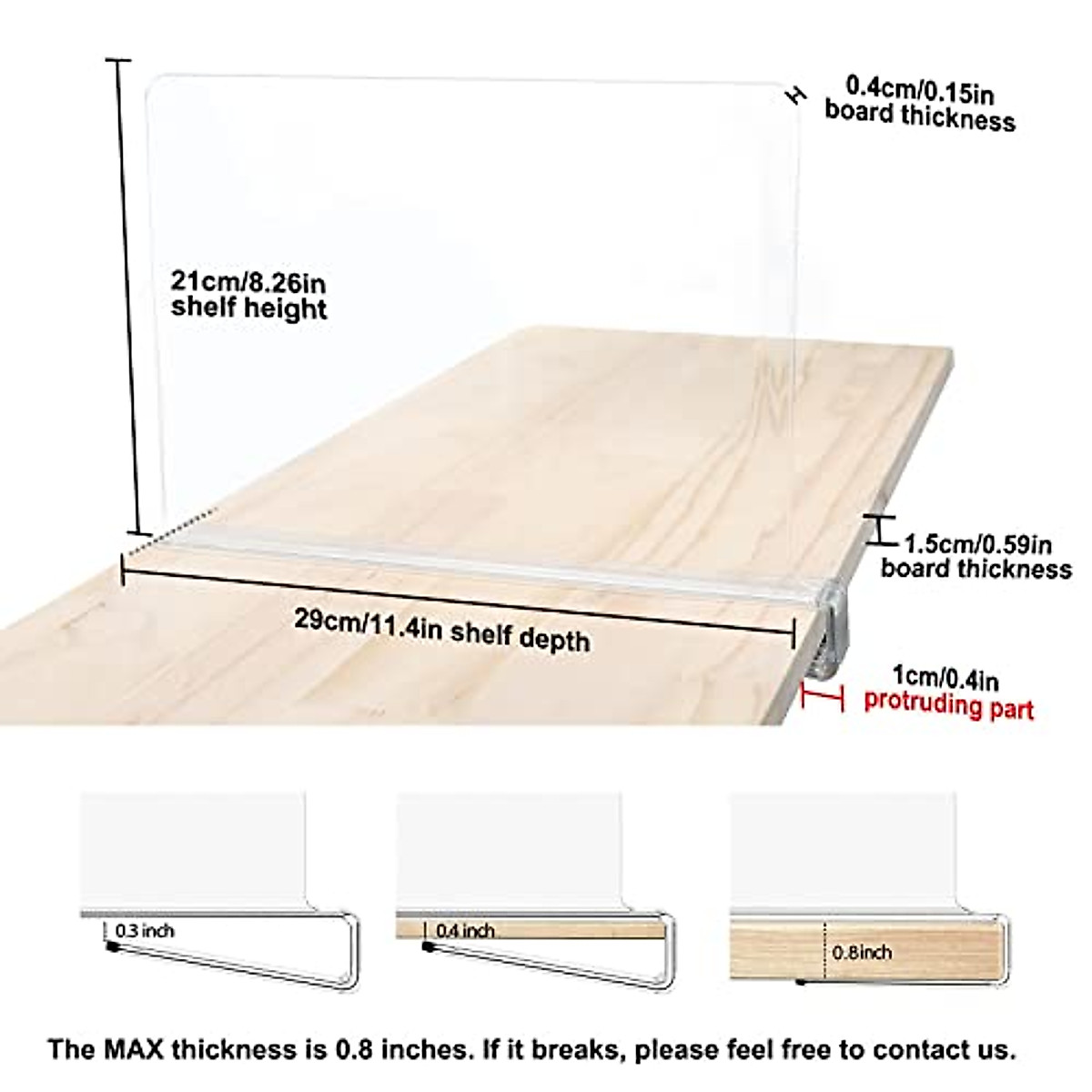 Markdang 6 Pcs Acrylic Shelf Dividers (Shelves Less Than 0.8" Thick) for Closet Organization Clear Closet Shelf Divider for Closets Book Shelves Purse and Sweater Organizer Craft Room Organizers