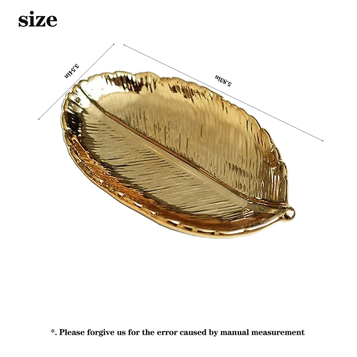 Golden Leaf Tray Ceramic Jewelry Plate Key Tray Ring Holder Trinket Dish Vanity Tray Candy Snack Tray for Christmas,Birthday,Wedding,Women