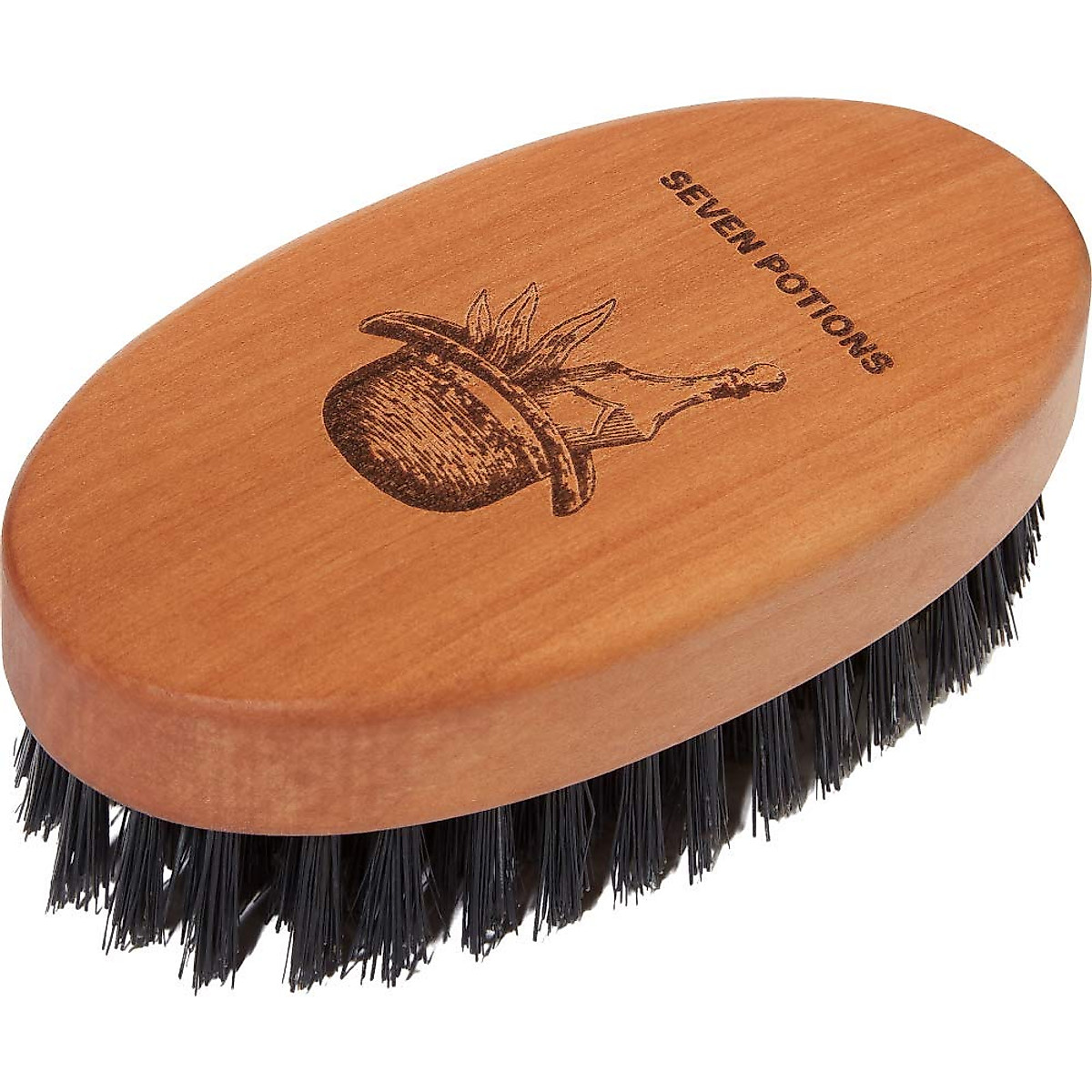 Seven Potions Beard Brush For Men With 100% First Cut Boar Bristles. Made in Pear Wood With Firm Bristles To Tame and Soften Your Facial Hair