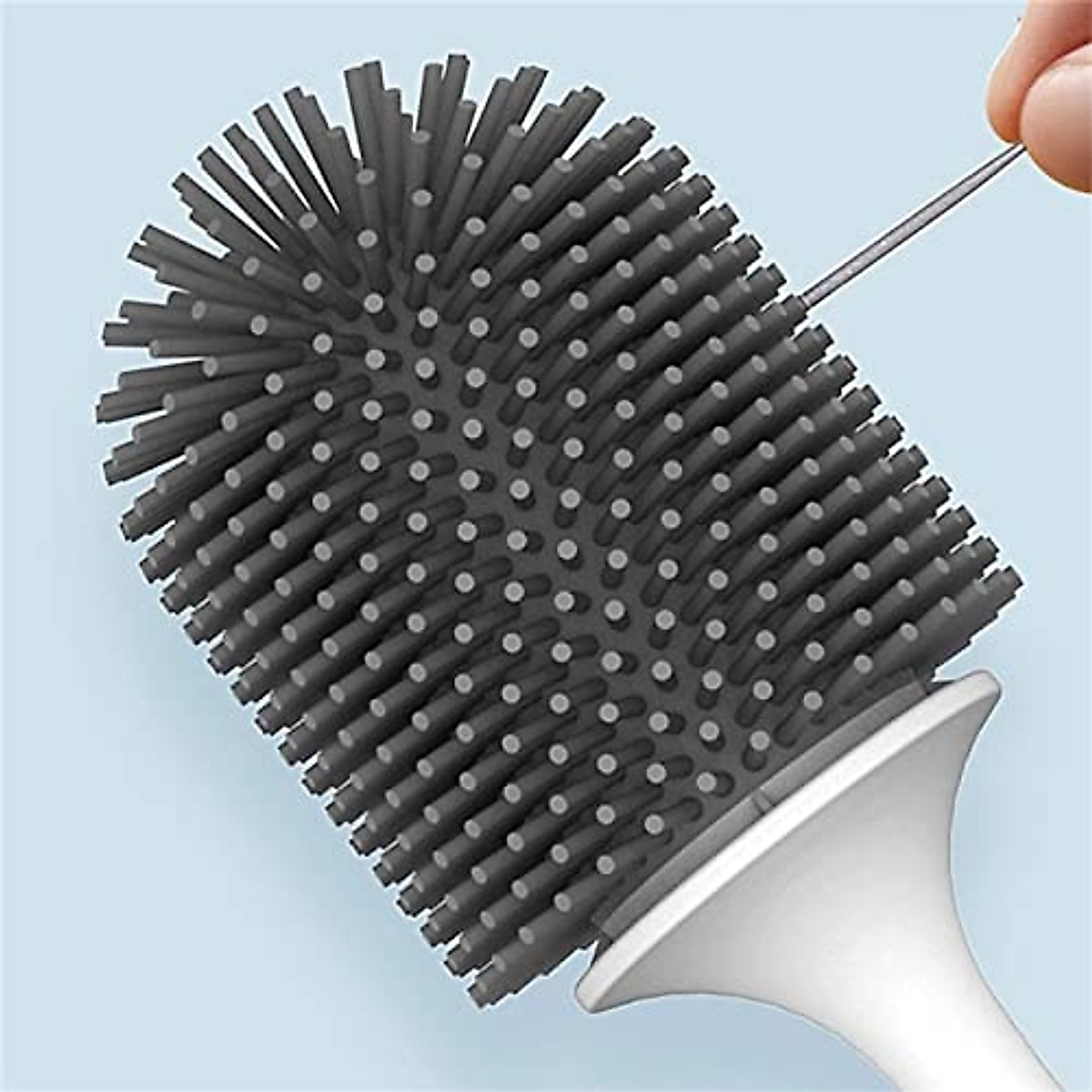 Silicone Toilet Brush and Holder Set,Toilet Bowl Scrubber for WC Accessories Cleaning Tools Wall-Mounted Home Bathroom Accessories Sets,Black Furniture (Color : Gray)